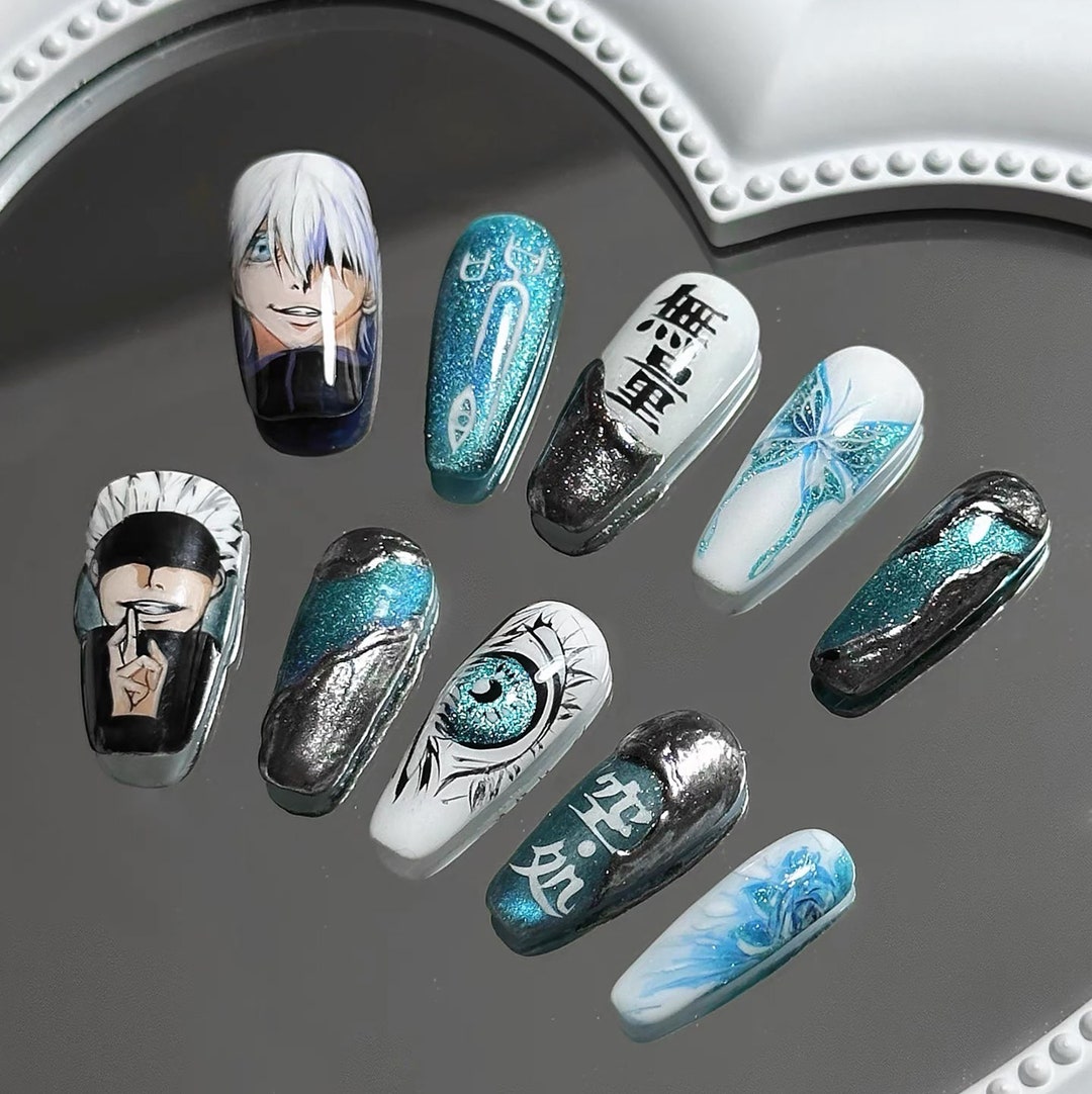 Jujutsu Kaisen Press on Nailsgojo Satoru Figures Handmade Nailsryomen ...