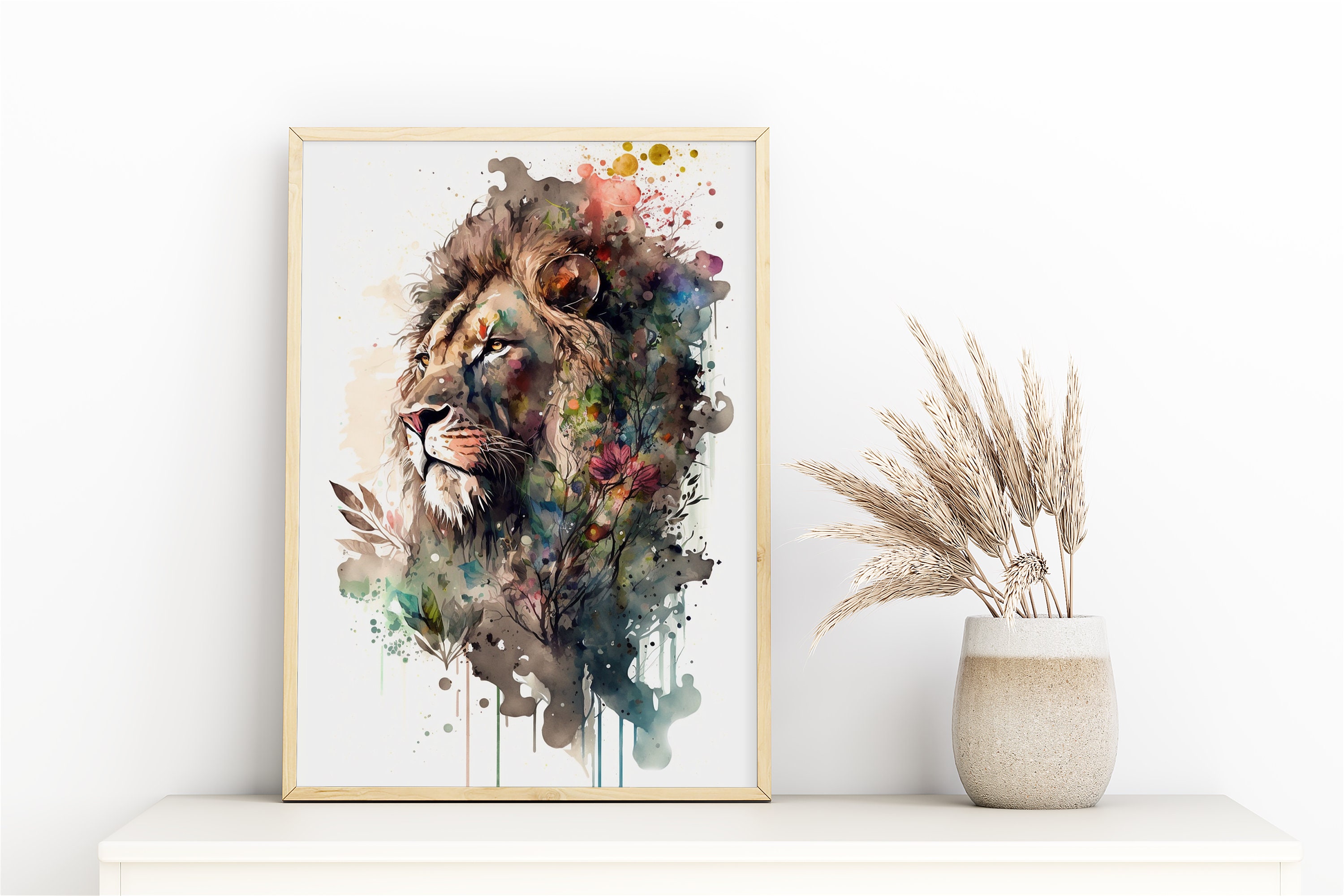 LION ARTWORK, NATURE Poster, Water Color Painting, Digital Download ...