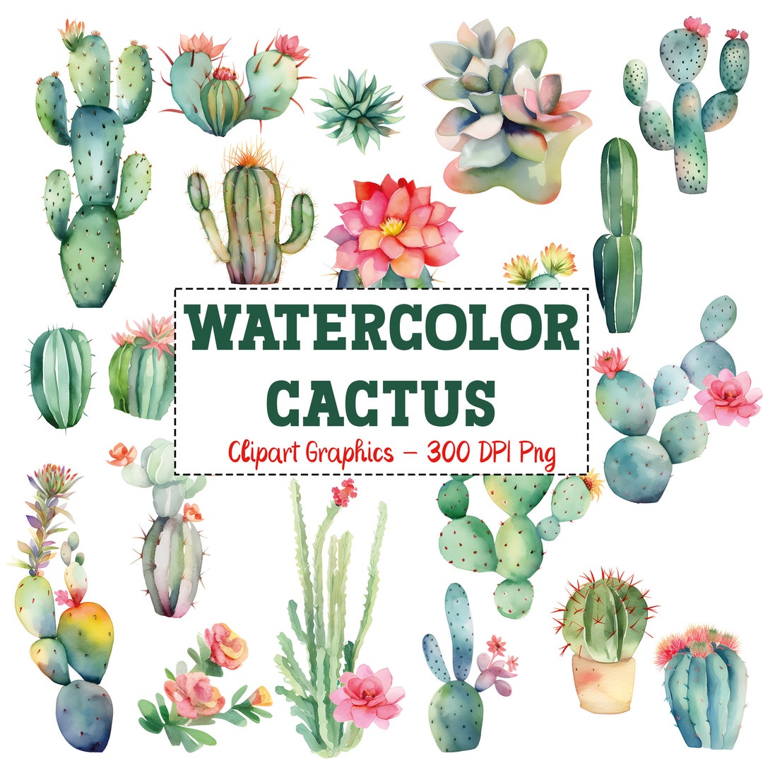 20 CACTUS Watercolor CLIPART, Digital Download, Printable, PNG, Instant ...