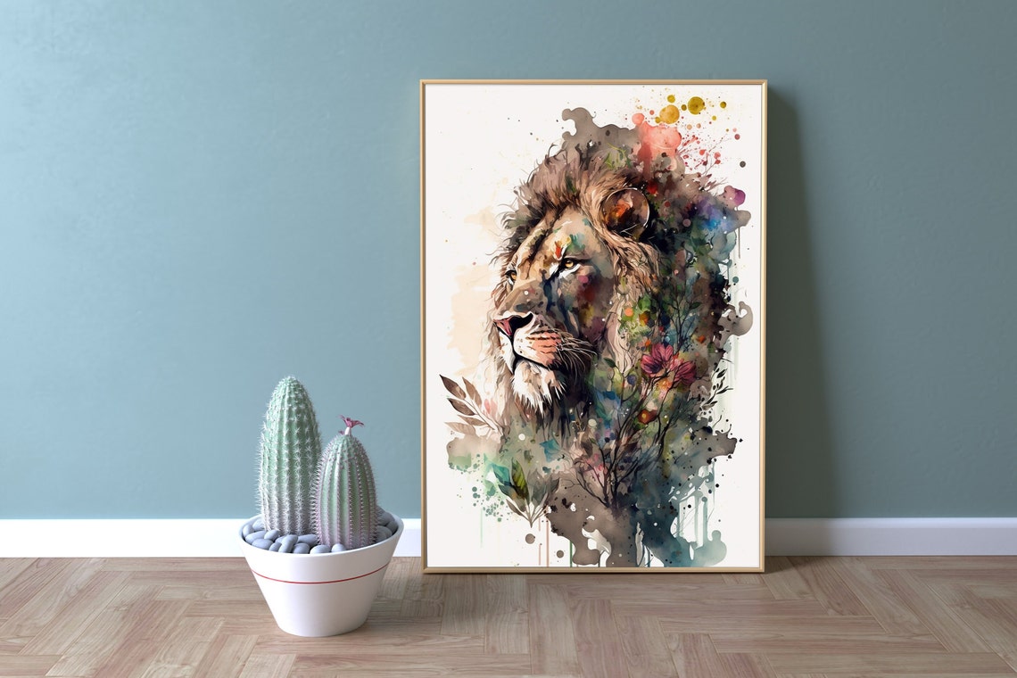 LION ARTWORK, NATURE Poster, Water Color Painting, Digital Download ...