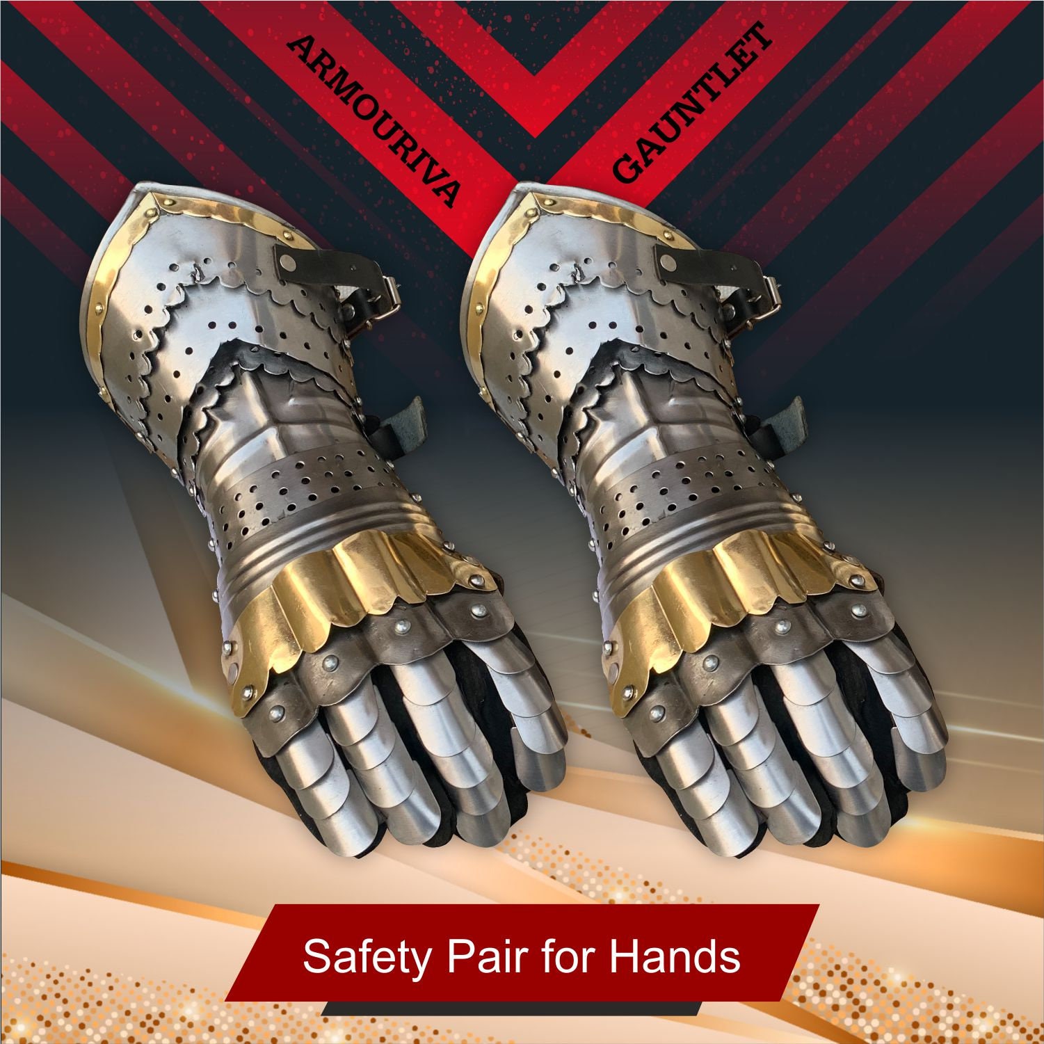 Medieval Gauntlet Gloves From Armouriva Exports Brass Accents Gauntlet ...