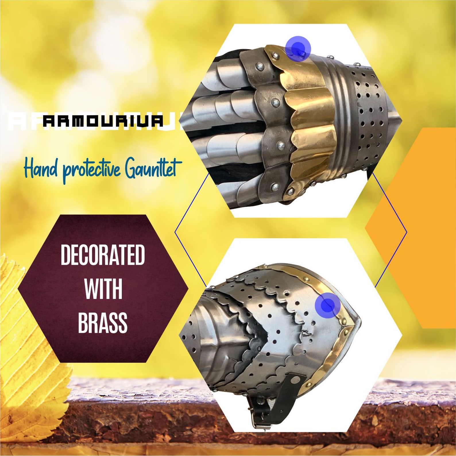 Medieval Gauntlet Gloves From Armouriva Exports Brass Accents Gauntlet ...