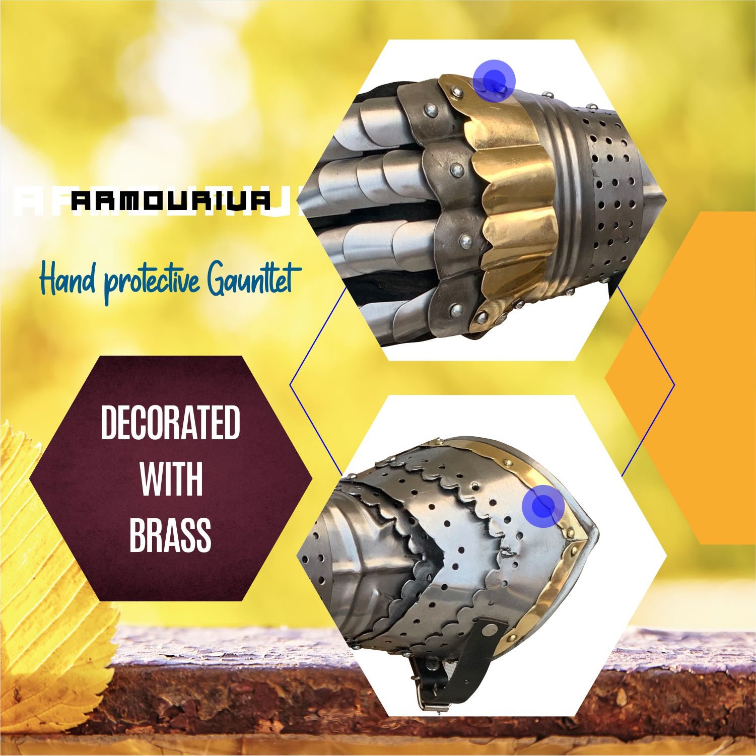 Medieval Gauntlet Gloves From Armouriva Exports Brass Accents Gauntlet ...