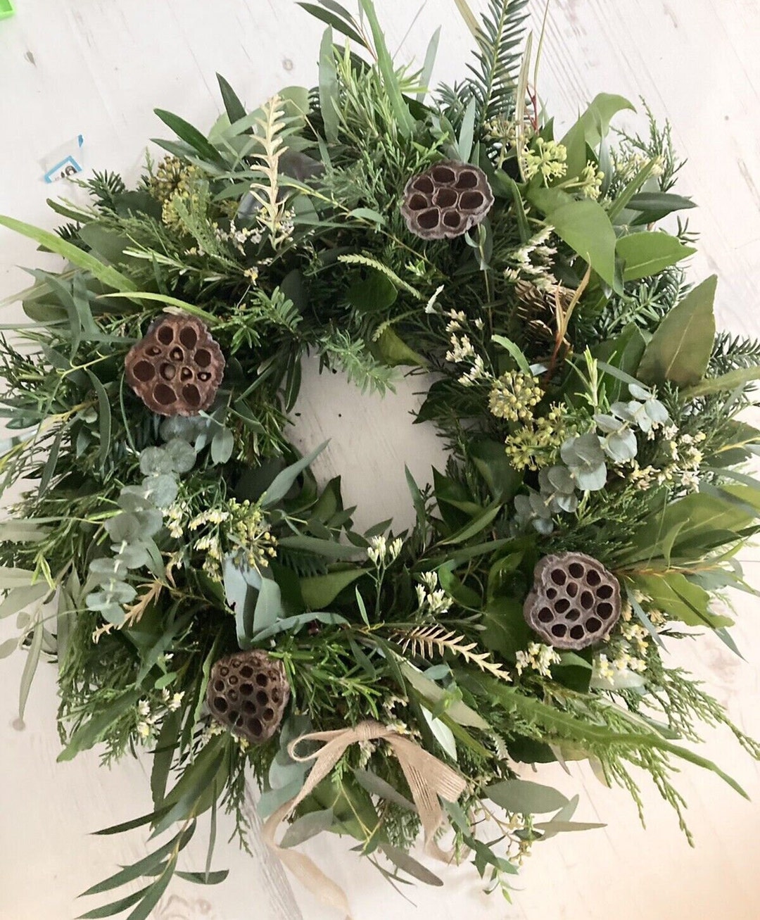 Fresh Foliage, Luxury Christmas Door Wreath With Pine Cones & Lotus ...
