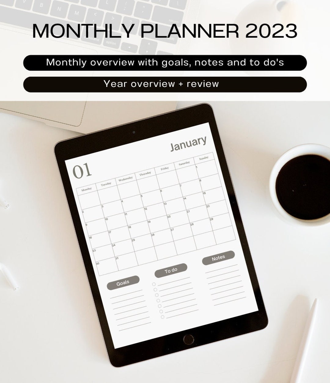 Monthly Planner 2023 + Year Overview + Year Review + Notes + to Do - Etsy