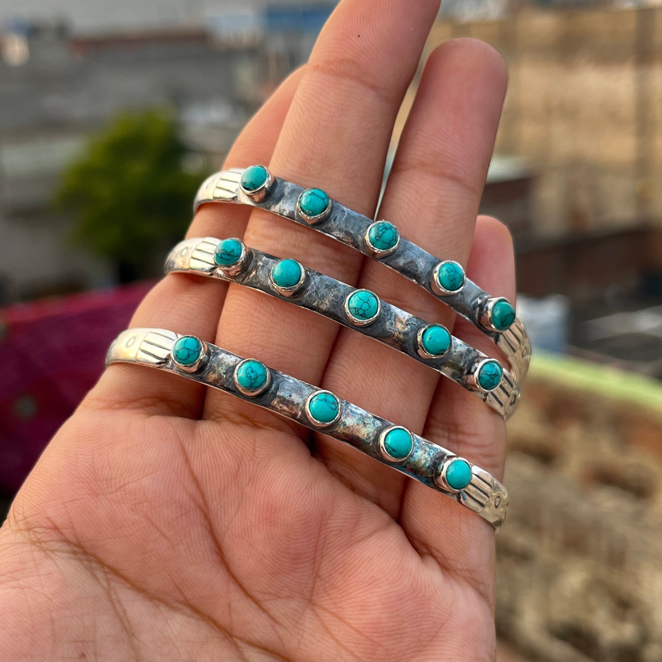 Turquoise Bangle, Handmade Bangle, Statement Bangle, Turquoise Jewelry, Boho Bangle, Gemstone ...