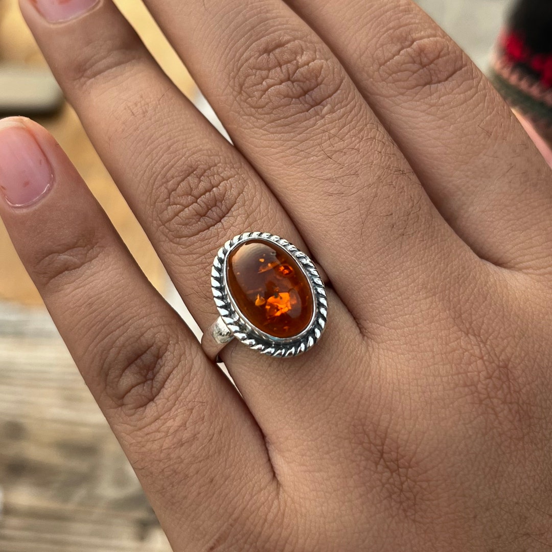 Amber Ring, Natural Amber, Dainty Ring, Handmade Ring, 925 Silver Ring ...