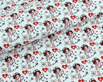 Medical Theme Fabric Nurse Medical Theme Teal by Hot4tees Bg Medical ...