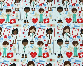 Medical Theme Fabric Nurse Medical Theme Teal by Hot4tees Bg Medical ...