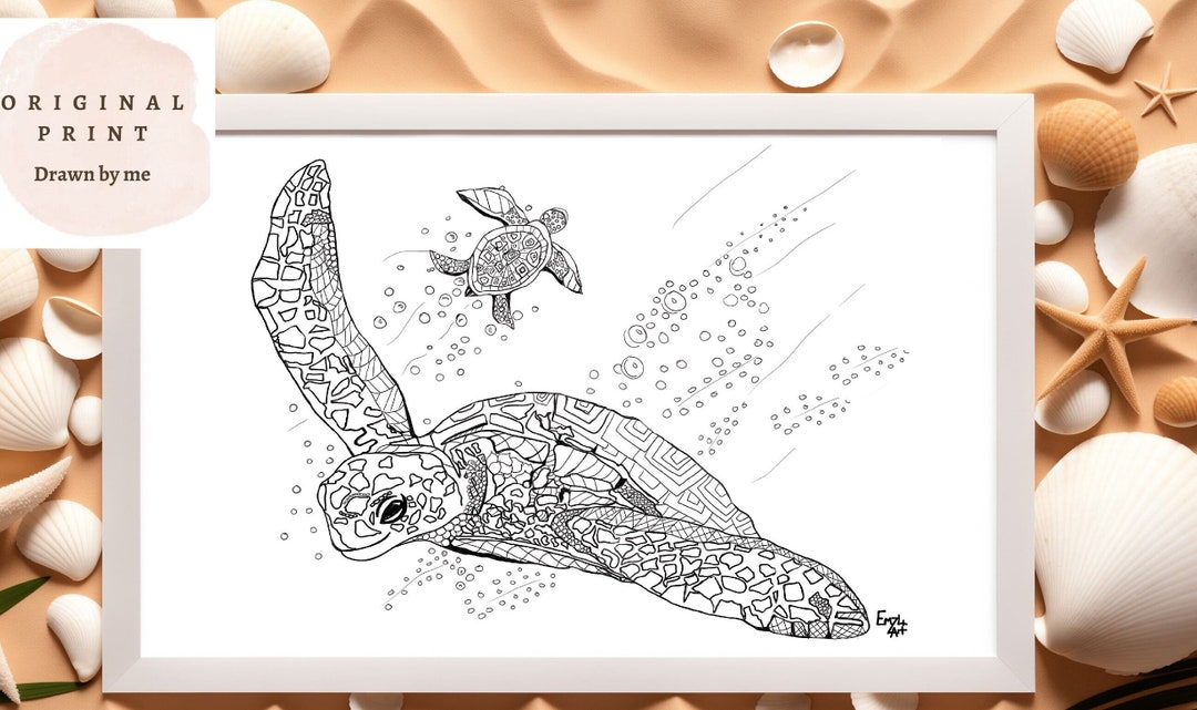 Turtle Colouring Sheet: Original Meditation Print (digital Download) - Etsy