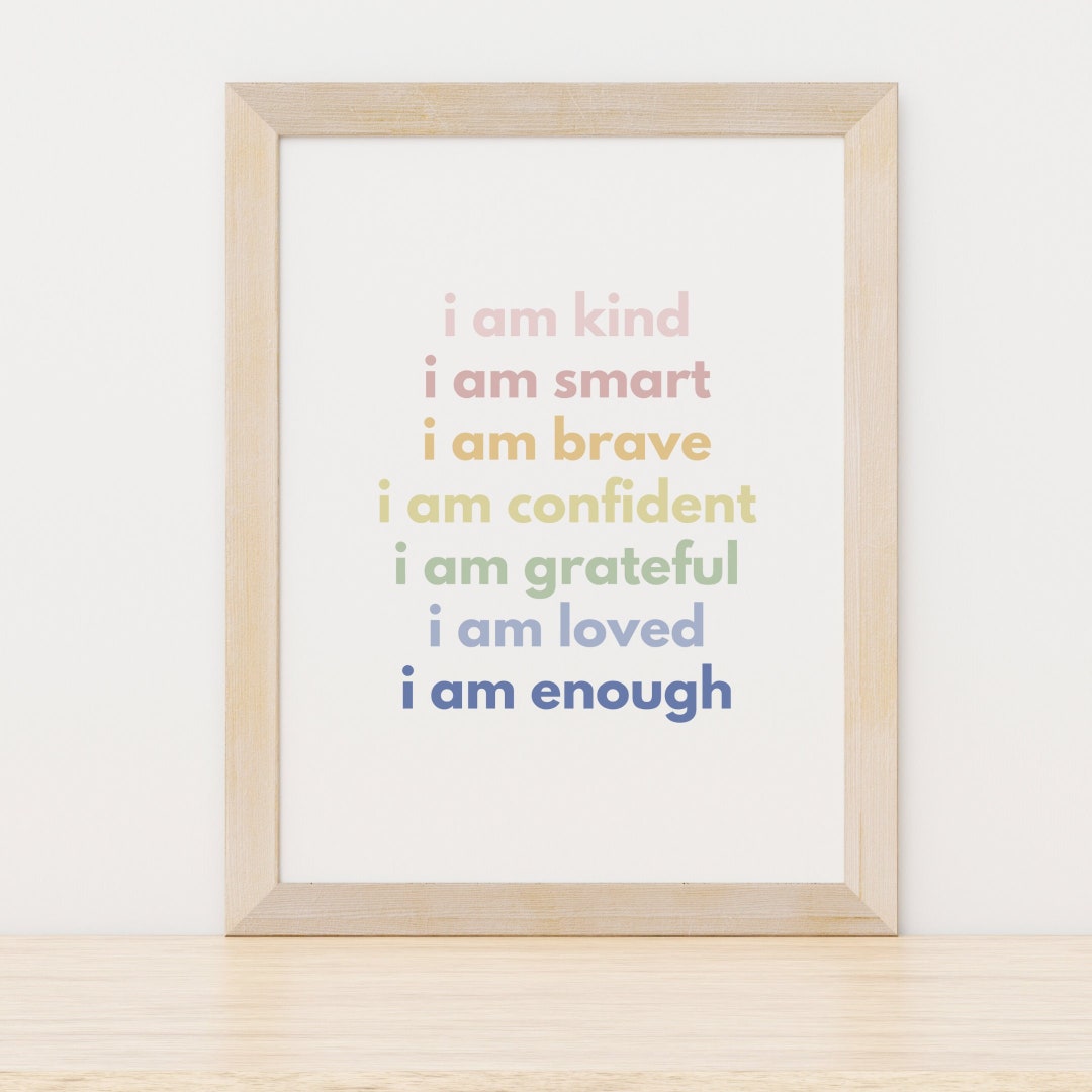 Affirmations for Kids, I Am Kind Smart Loved Enough, Gender Neutral ...