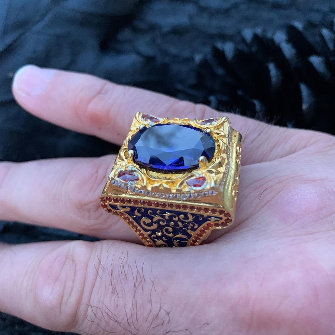 Handmade Tanzanite Ring, Gold Plated Tanzanite Stone Ring, Blue Enamel ...