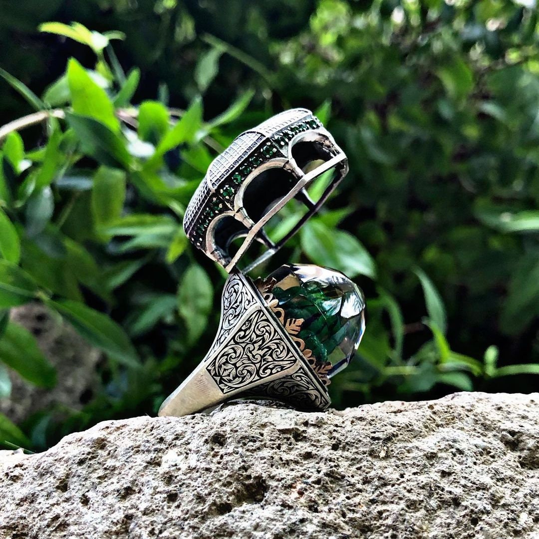 Buy Kaaba Gemstone Poison Ring, Hand Carved Dome Gemstone Ring ...