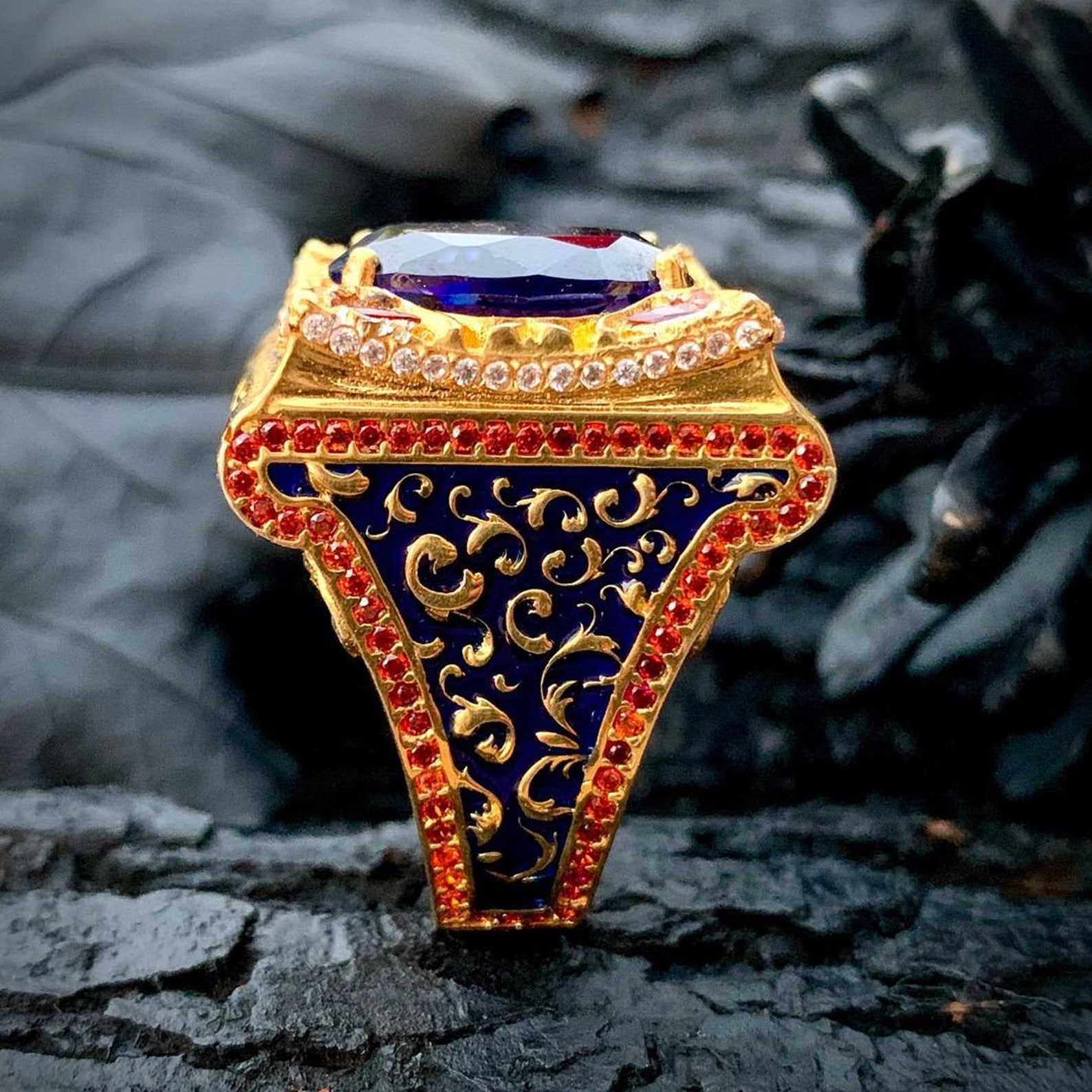 Handmade Tanzanite Ring, Gold Plated Tanzanite Stone Ring, Blue Enamel ...