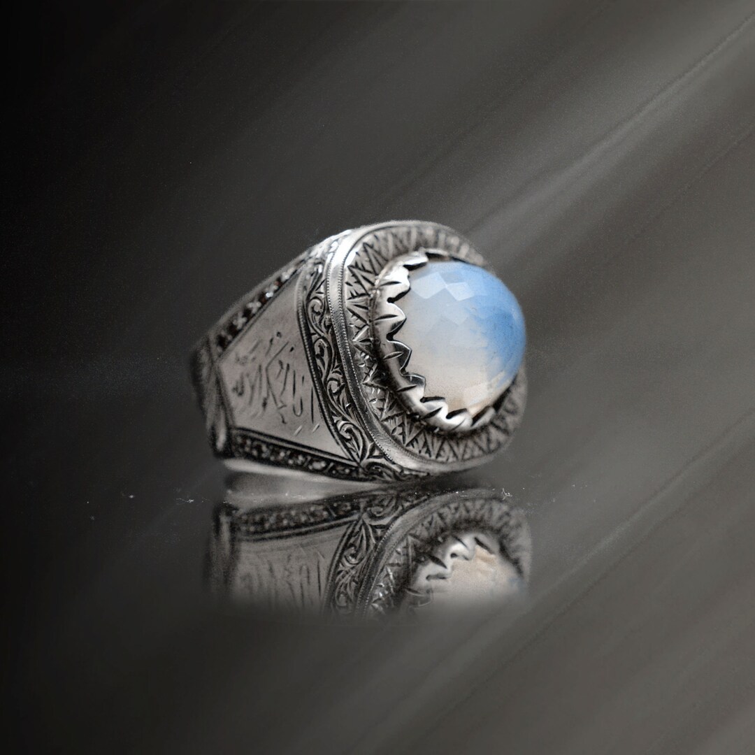 Natural Moon Stone Ring, Hand Engraved Ring, Islamic Silver Ring ...