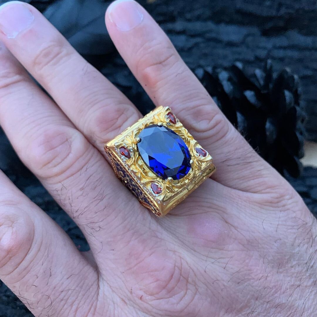 Handmade Tanzanite Ring, Gold Plated Tanzanite Stone Ring, Blue Enamel ...
