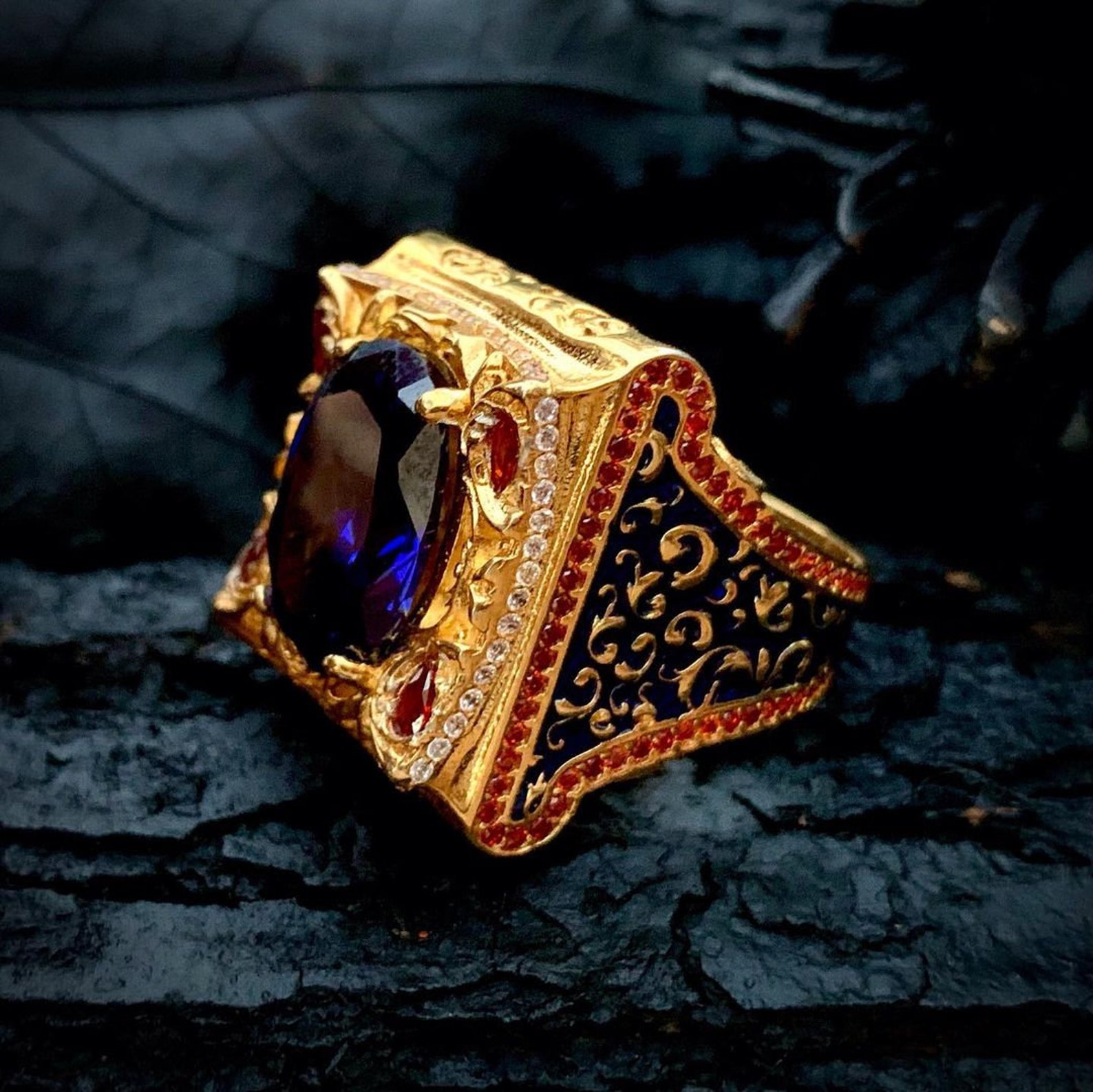 Handmade Tanzanite Ring, Gold Plated Tanzanite Stone Ring, Blue Enamel ...