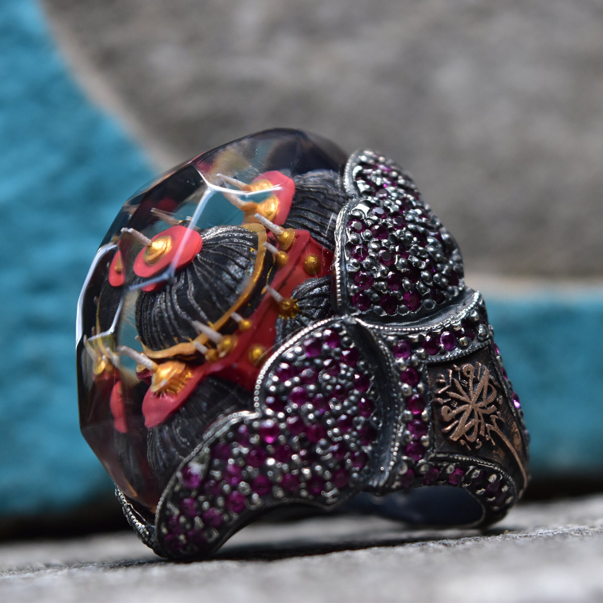 Hagia Sophia Hand Carved Gemstone Ring, Ruby Gemstone Silver Ring ...