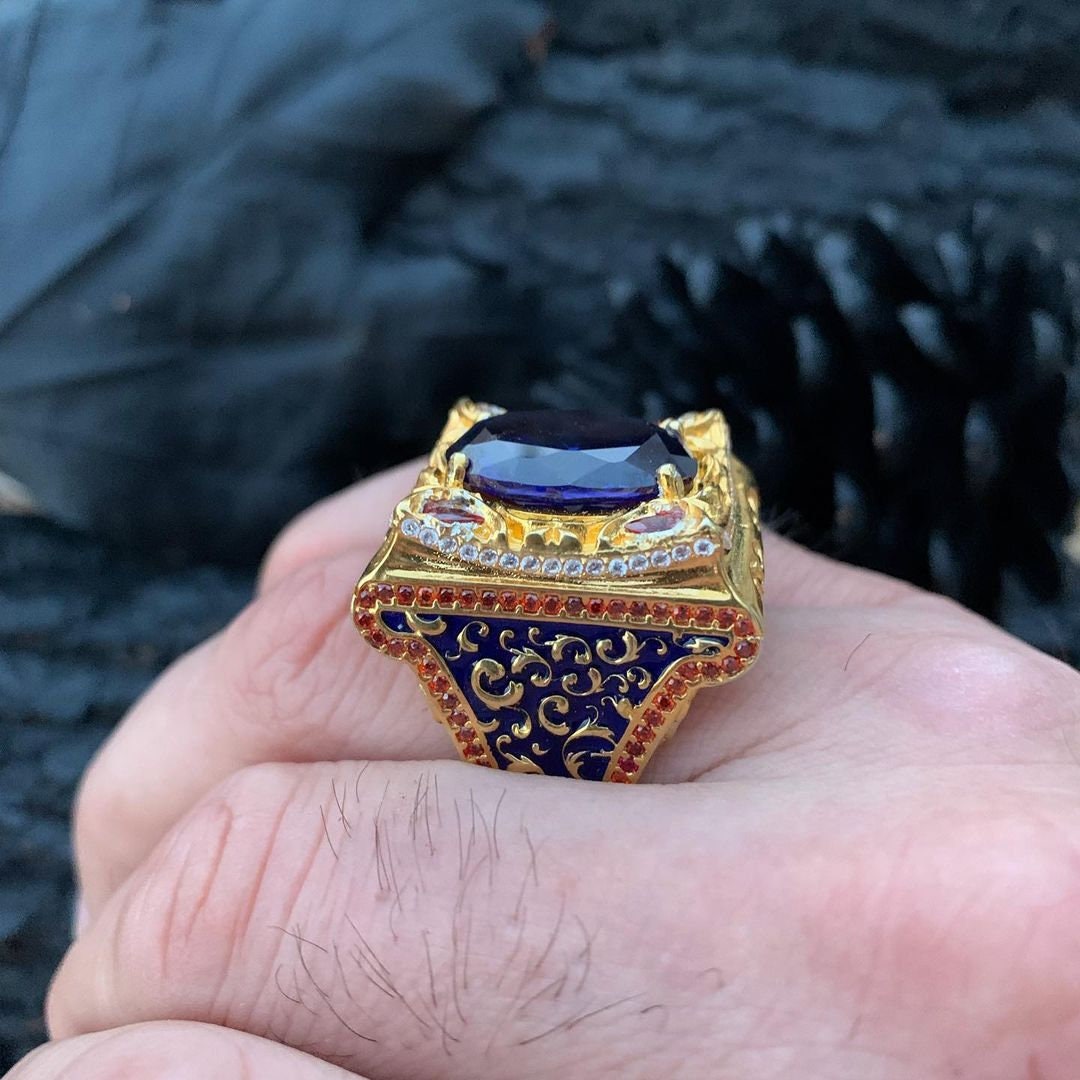 Handmade Tanzanite Ring, Gold Plated Tanzanite Stone Ring, Blue Enamel ...