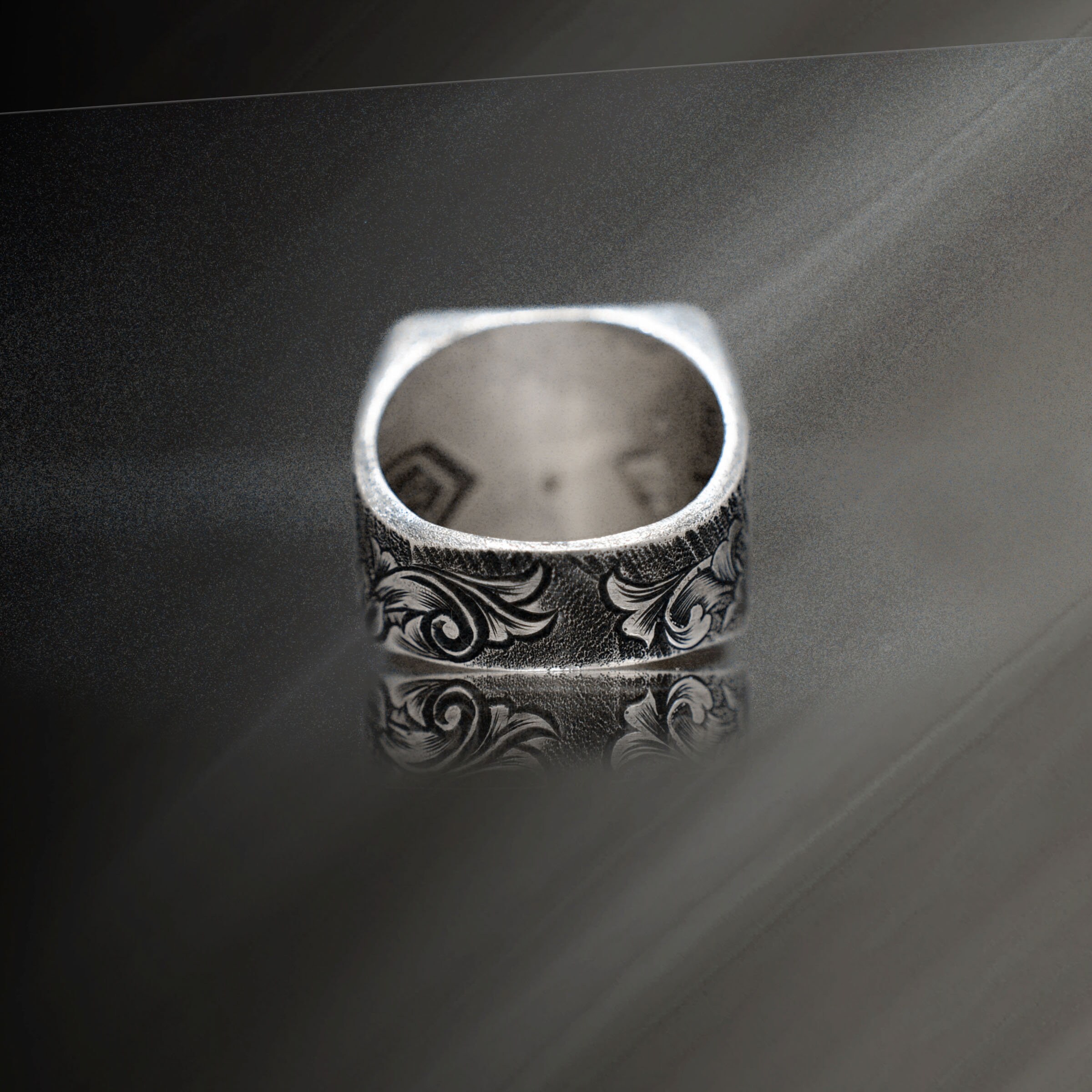 Floral Embroidered Engraved Silver Ring Handmade Engrave Art - Etsy
