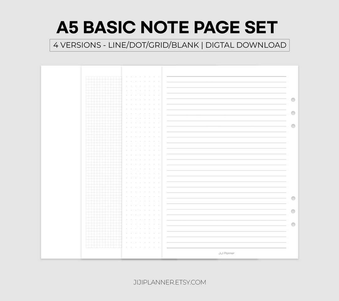 Printable A5 Basic Note Page Set, Planner Insert, Study Memo Diary ...