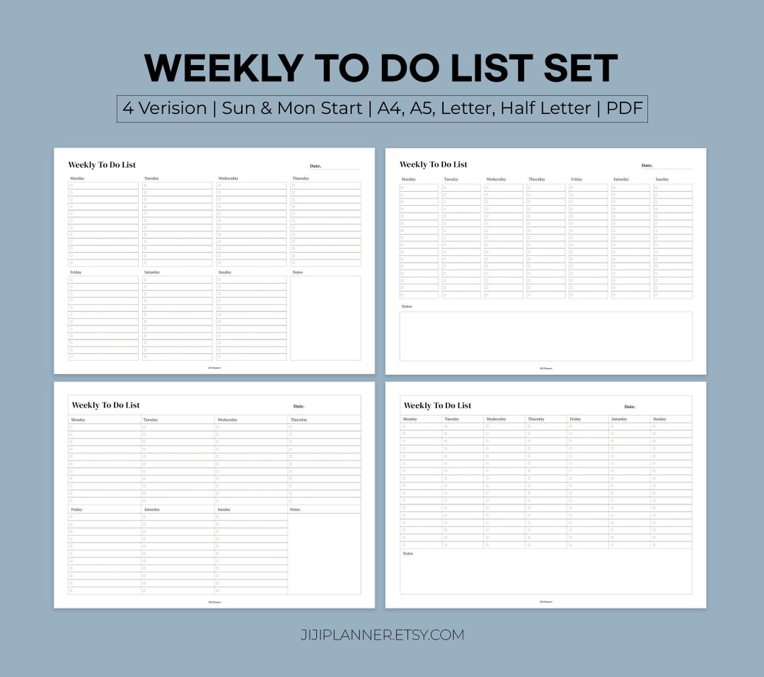 Weekly to Do List Page Set, Printable Task List Template, Weekly ...