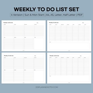 Weekly to Do List Page Set, Printable Task List Template, Weekly ...