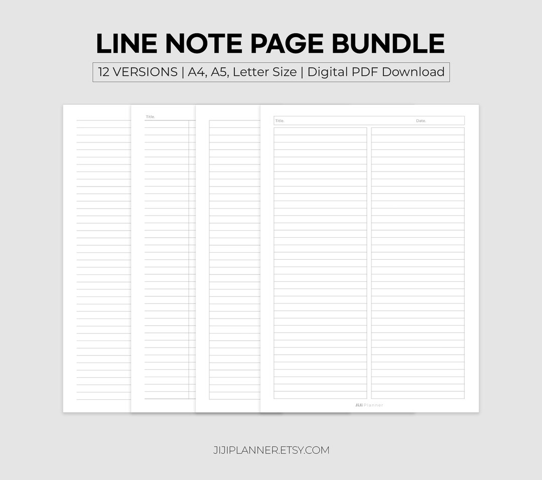 Printable Line Note Page Bundle, Note-taking Planner Insert, College ...