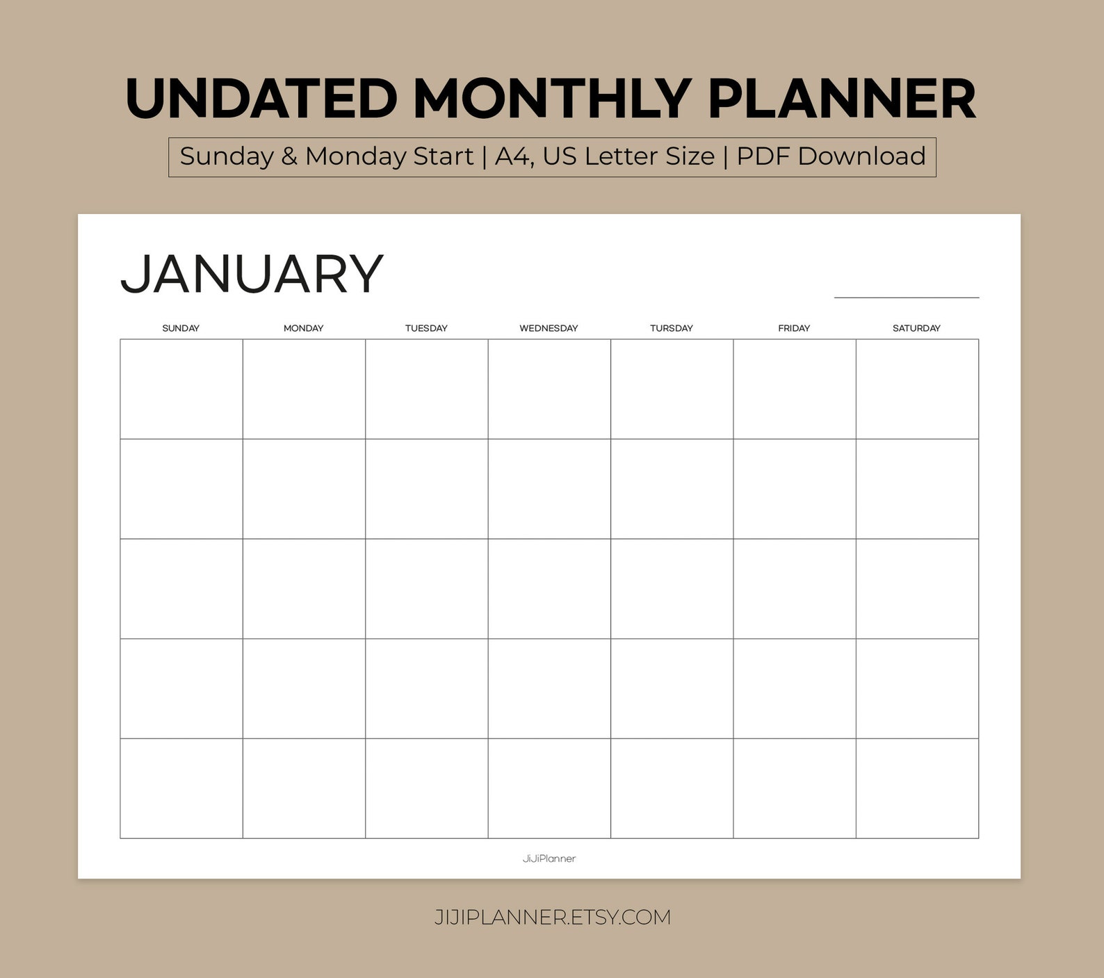 Undated Monthly Planner, Printable Blank Monthly Calendar Template ...