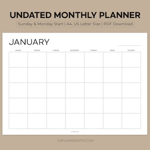 Undated Monthly Planner, Printable Blank Monthly Calendar Template ...