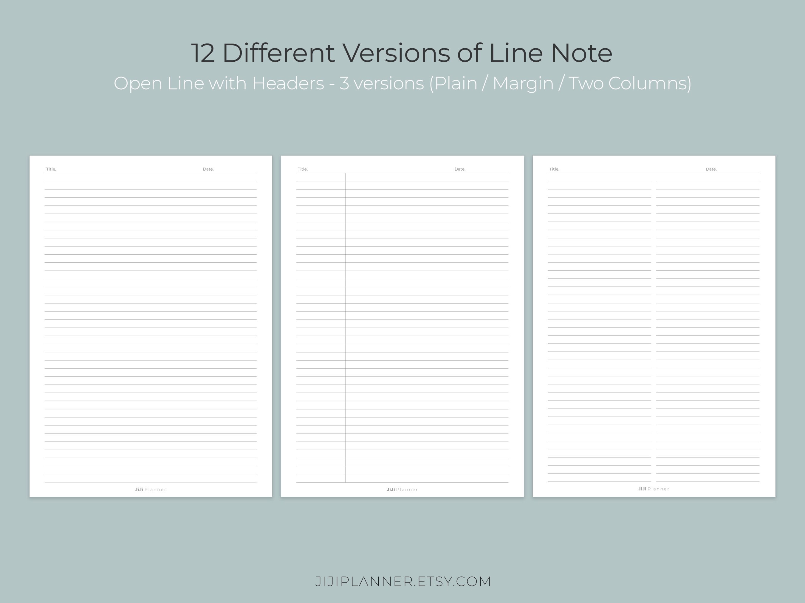 Printable Line Note Page Bundle Note-taking Planner Insert - Etsy