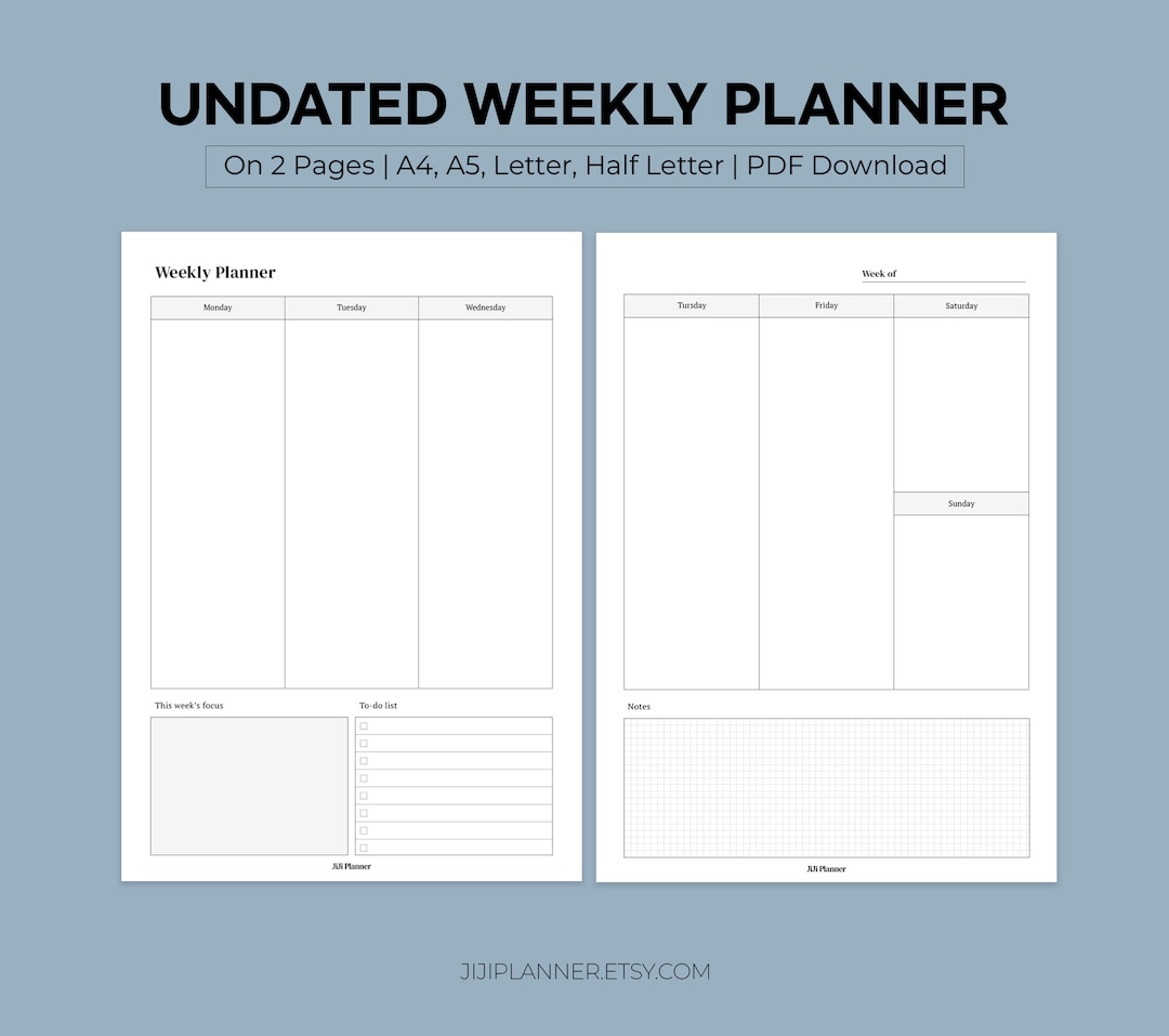 Weekly Planner on 2 Pages Printable, Weekly Schedule Organizer, Weekly ...