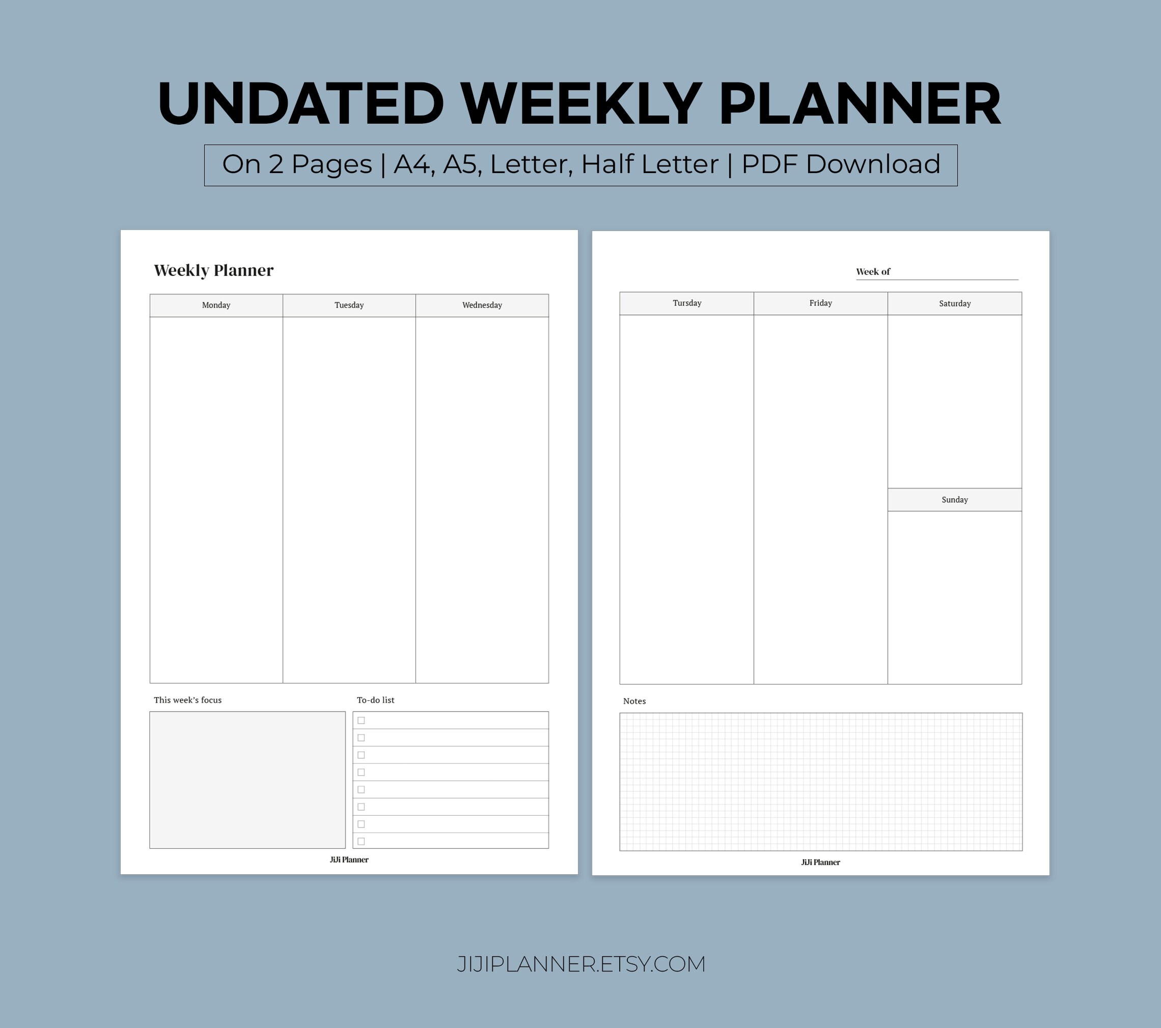 Weekly Planner on 2 Pages Printable, Weekly Schedule Organizer, Weekly ...