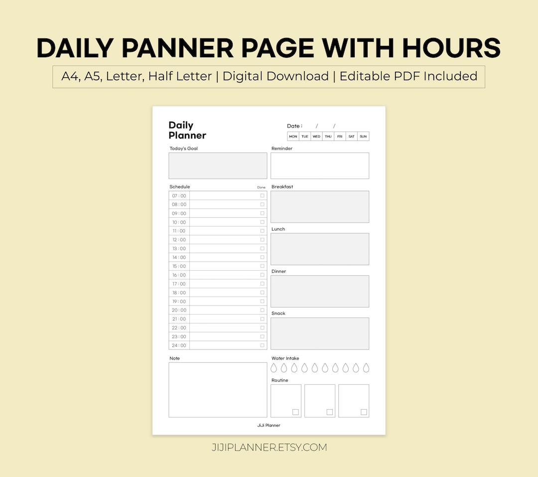 Hourly Daily Planner Printable, Daily Planner, Time Blocking Template ...