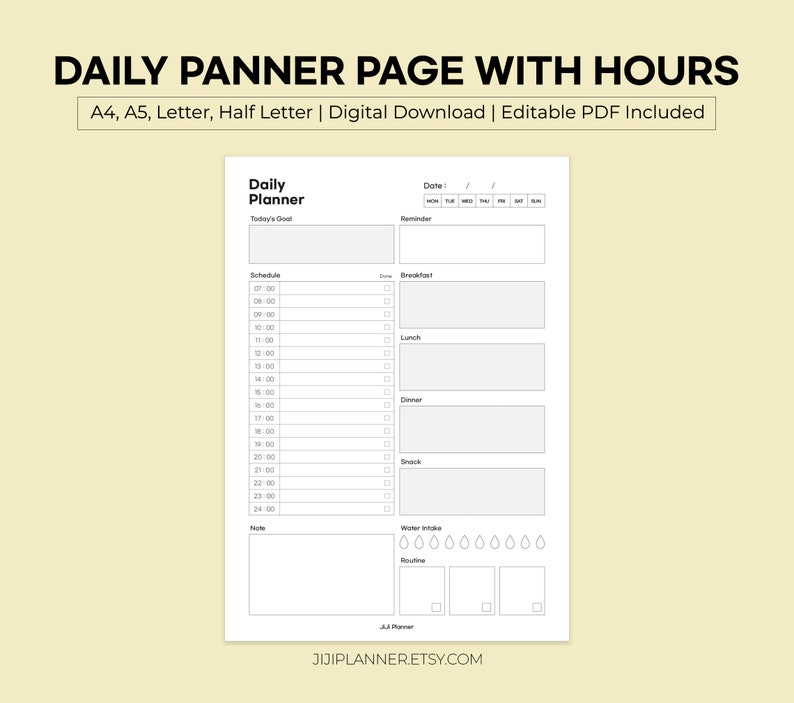 Hourly Daily Planner Printable, Daily Planner, Time Blocking Template ...