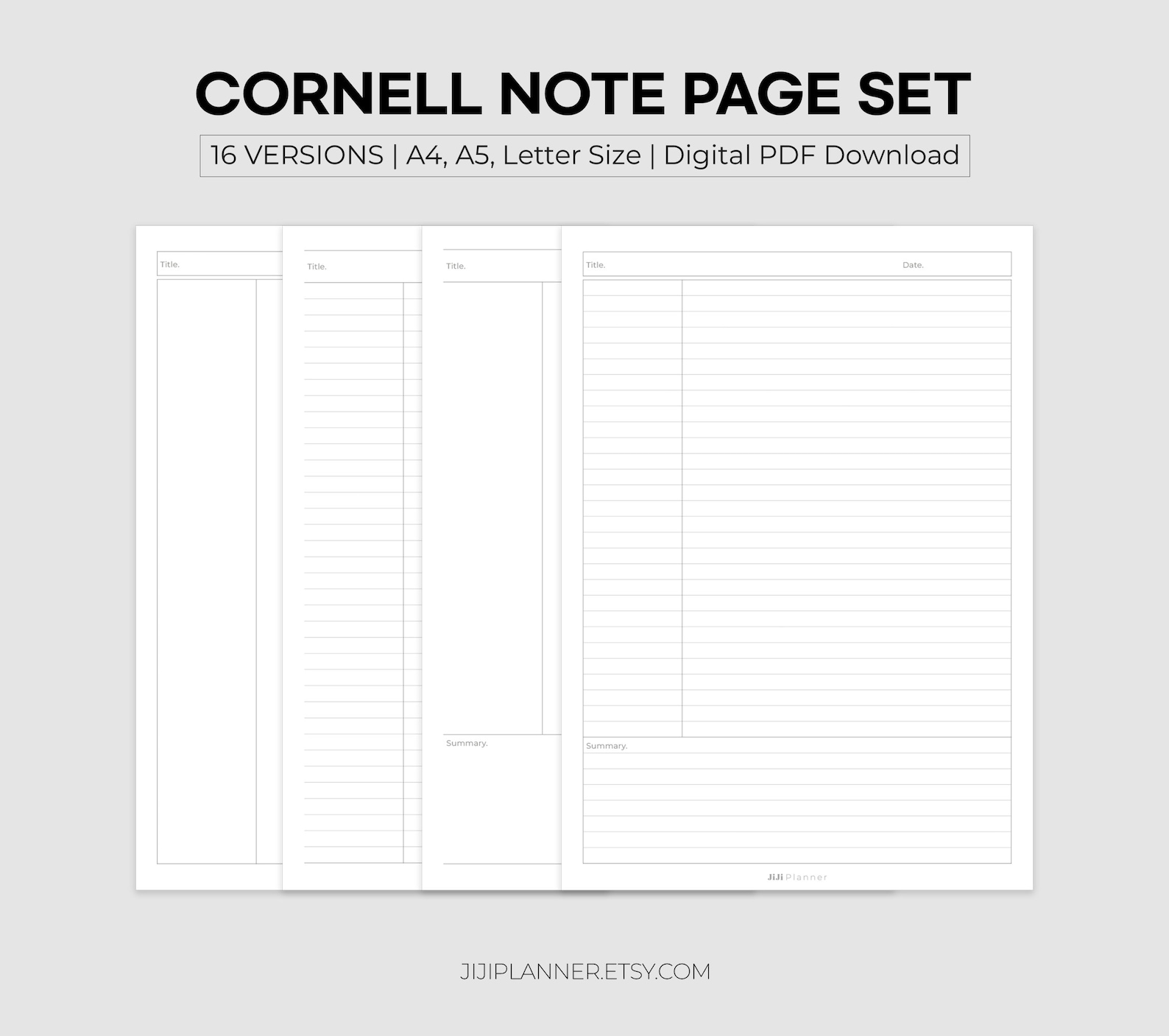 Printable Cornell Note Page Pack, Cornell Method Note-taking Planner ...
