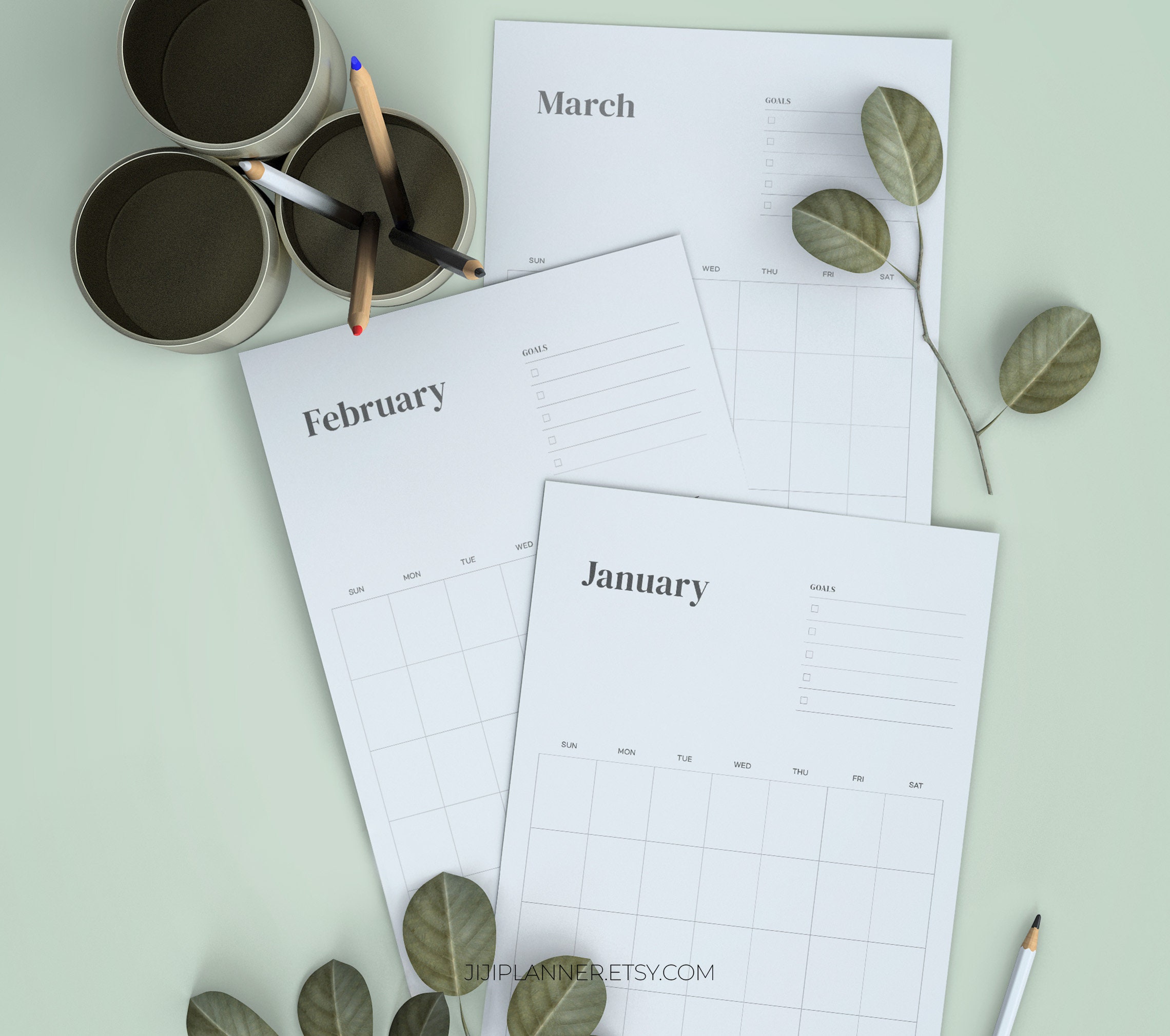 Printable Undated Monthly Calendar: Minimalist A4, Letter (fillable PDF ...
