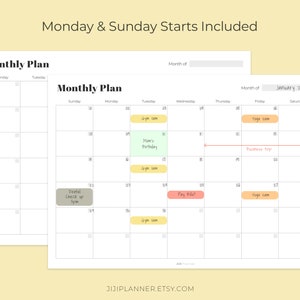 Undated Monthly Planner Printable Blank Monthly Calendar - Etsy
