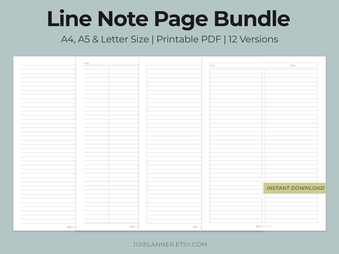 Printable Line Note Page Bundle Note-taking Planner Insert - Etsy