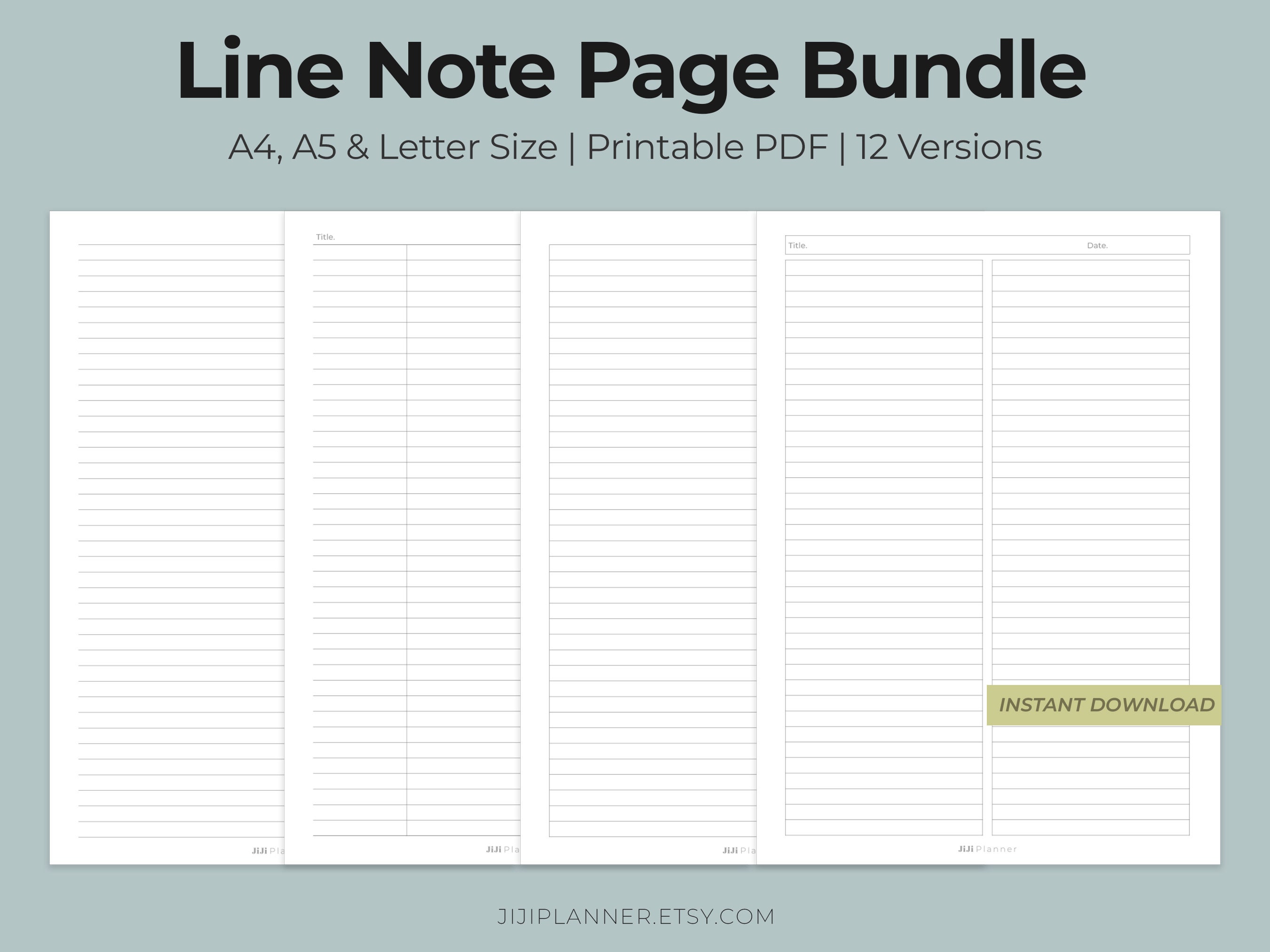 Printable Line Note Page Bundle Note-taking Planner Insert - Etsy