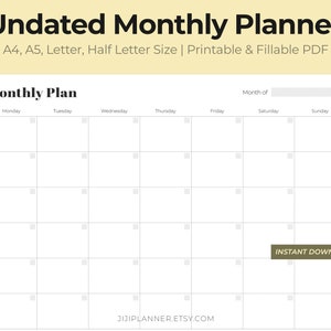 Undated Monthly Planner Printable Blank Monthly Calendar - Etsy