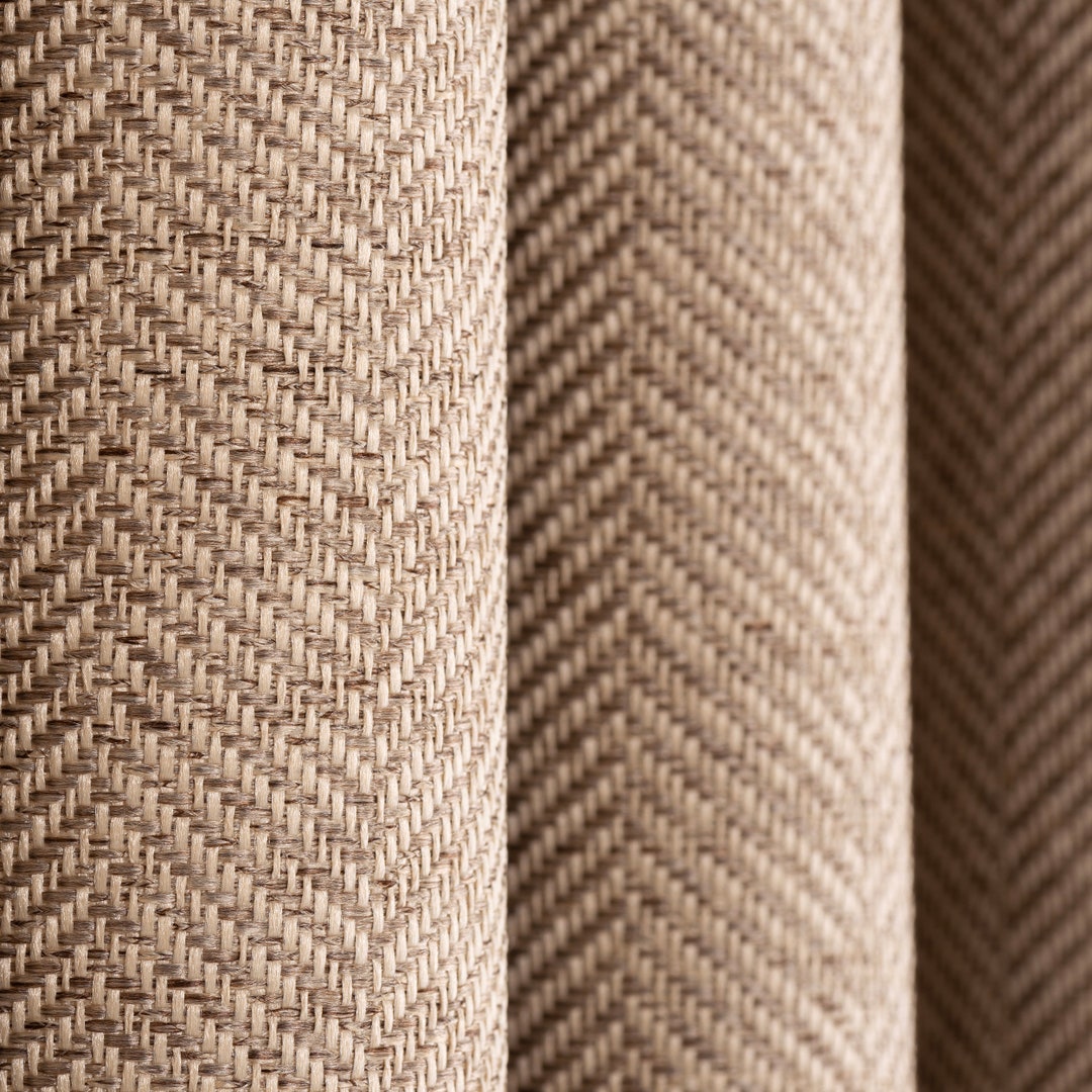 100% Blackout Herringbone Linen Curtains, Drapes for Bedroom, Living ...