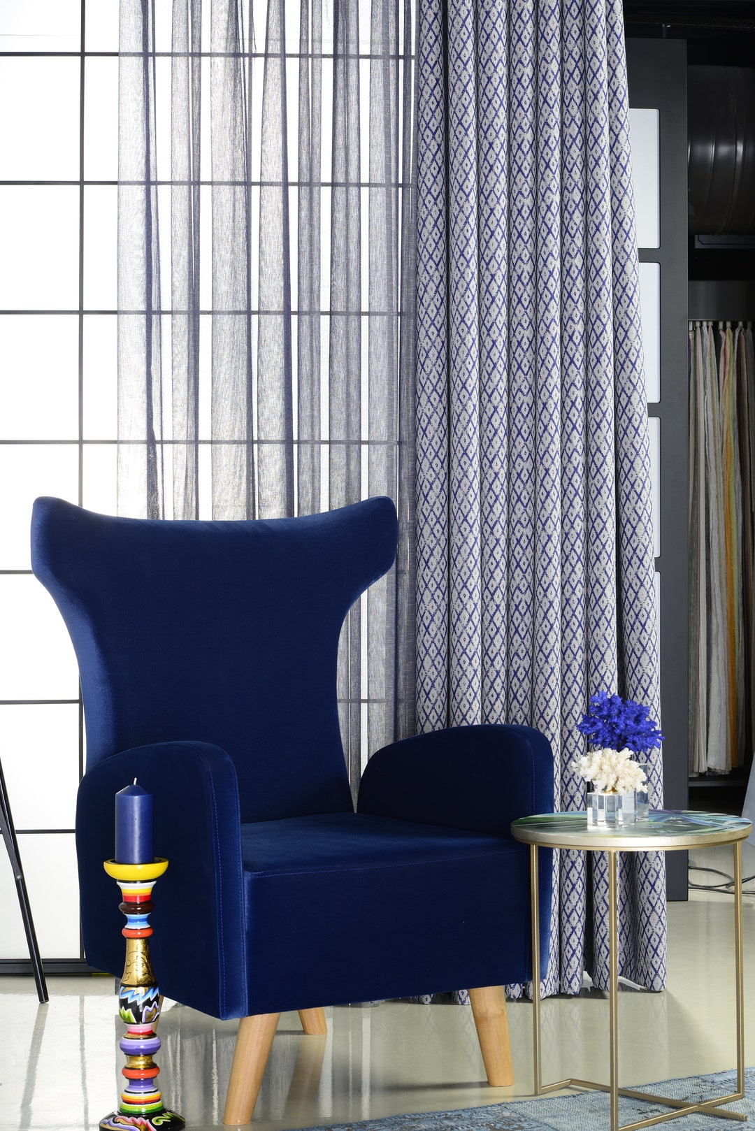 Geometric Linen Cotton Curtains for Livingroom. Grommet Diamond Pattern ...