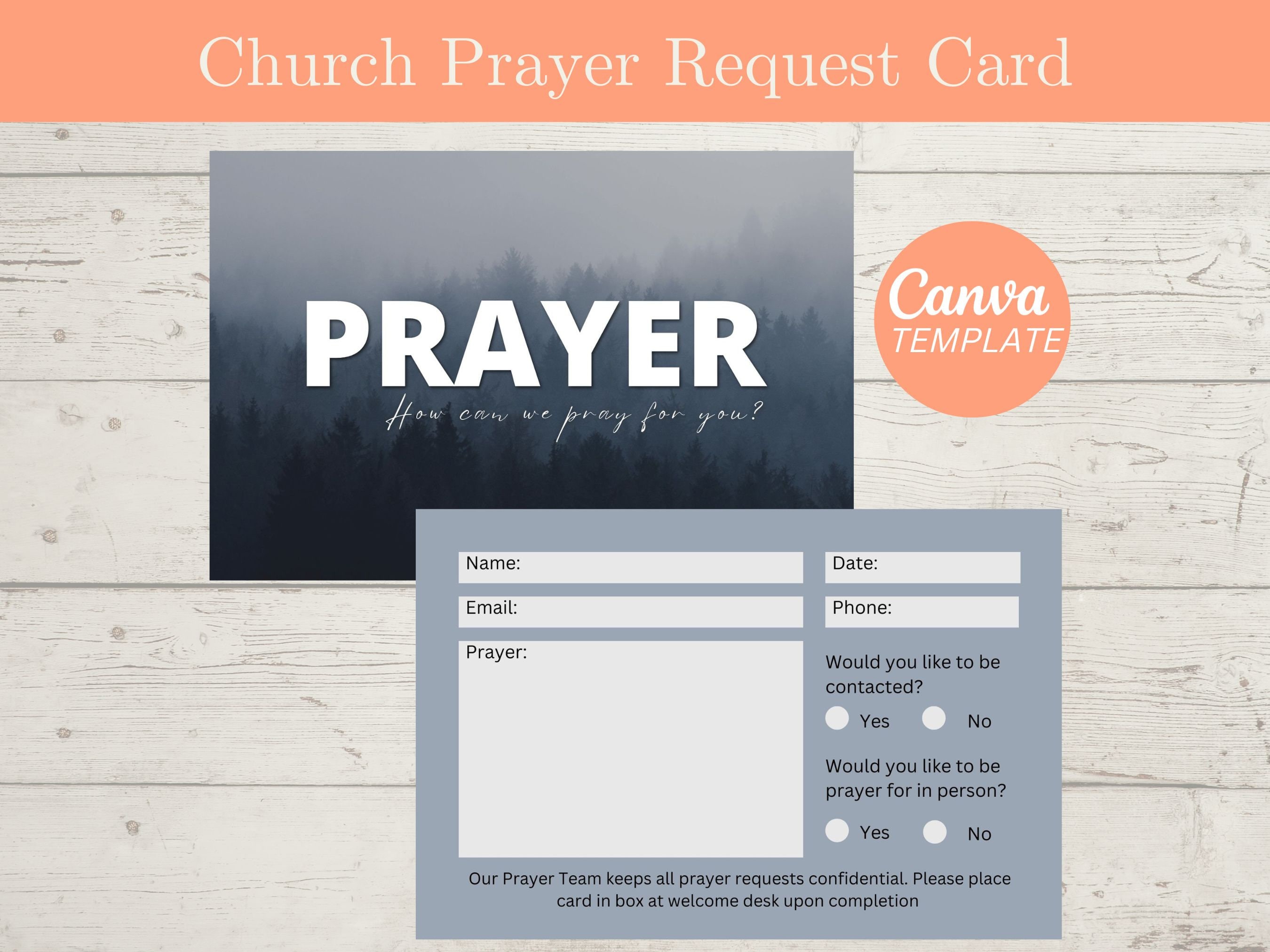 Church Prayer Card, Prayer Request Card, Canva Template, Customisable ...