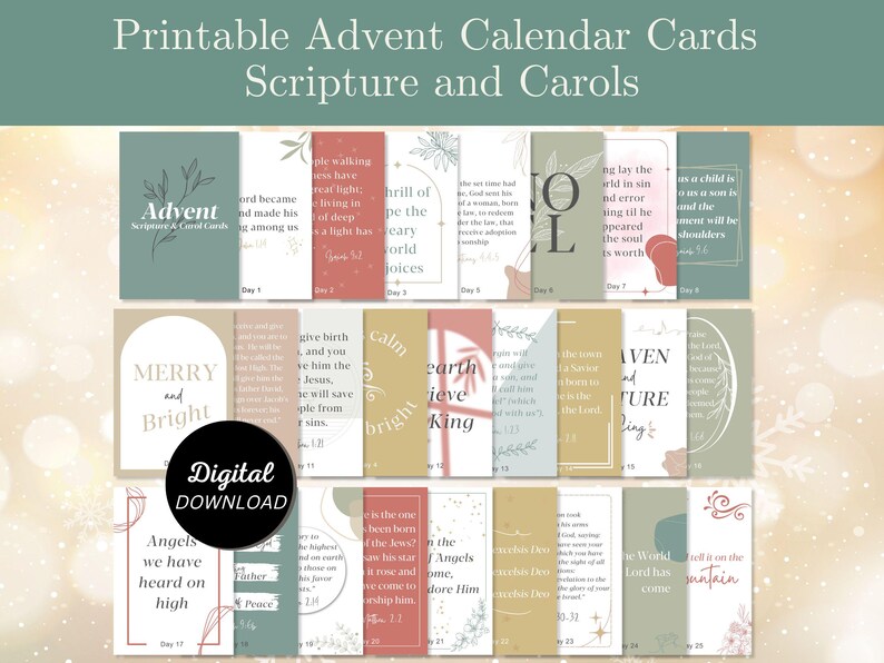 Advent Bible and Carols Printable Cards, Christmas Bible Verse Cards ...