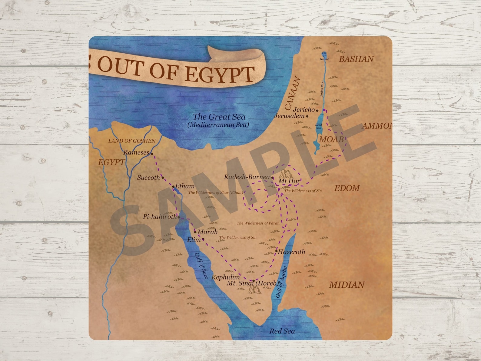 Biblical Map of Exodus Journey, Bible Map, Exodus Out of Egypt, Map of ...