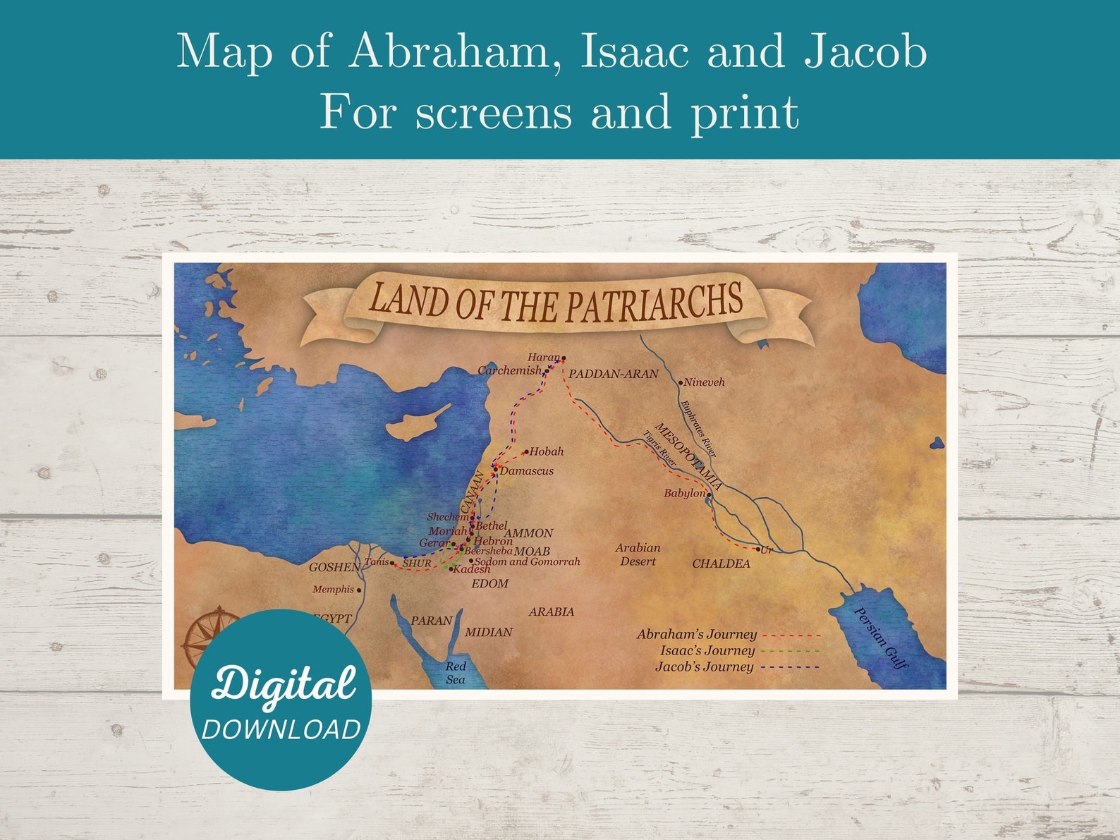Map of Abraham's Journey, Map of Biblical Patriarchs, Old Testament Map ...