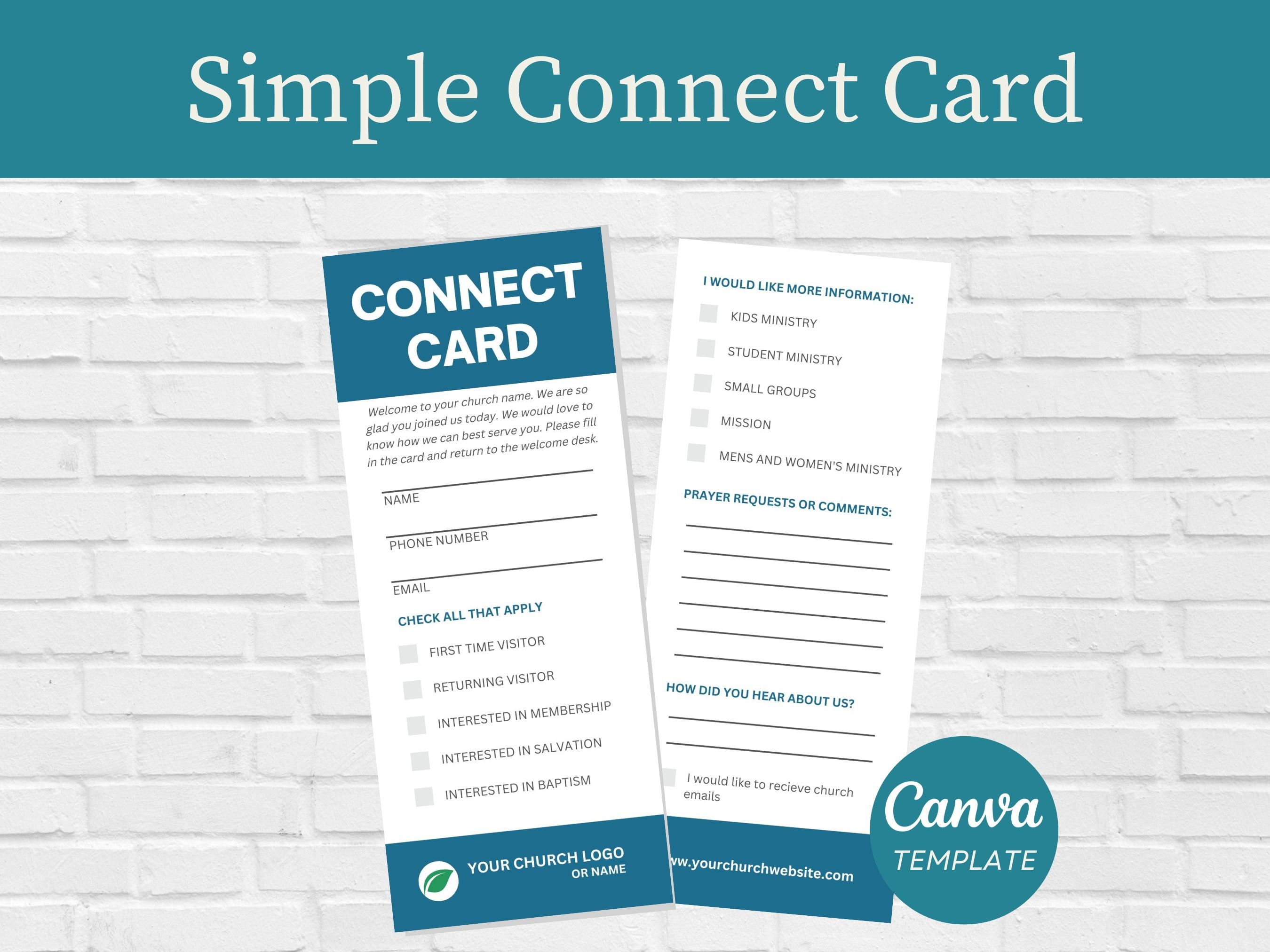 Simple Church Connection Card, Customisable Welcome to Church Card ...