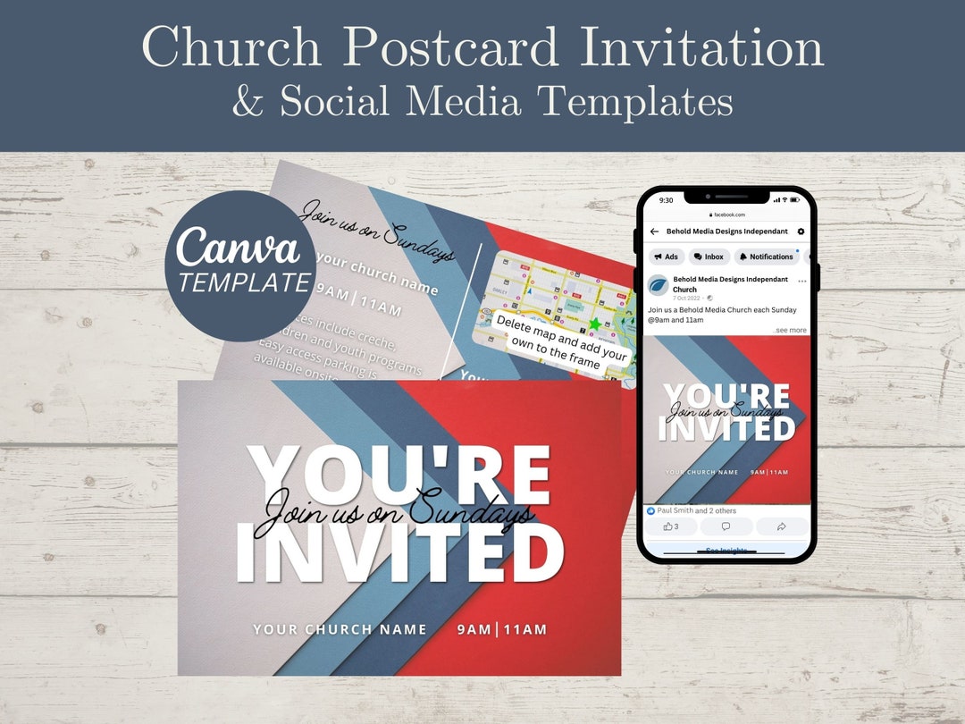 Church Invitation Template: Social Media & Postcard (canva Editable ...