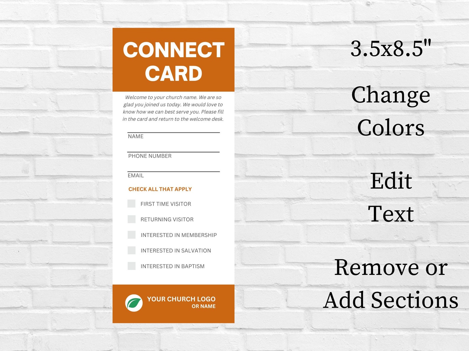 Church Connection Card Template: Customizable Welcome Card (canva ...